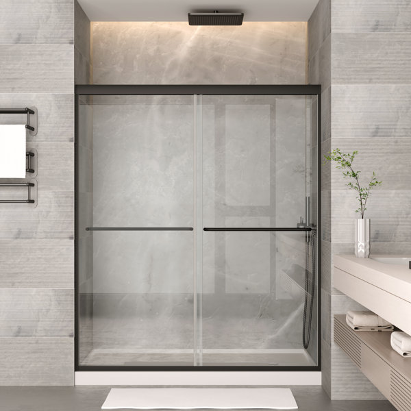 MODLAND doufu 44" - 48" W x 70" H Double Sliding Semi-Frameless Shower Door | Wayfair